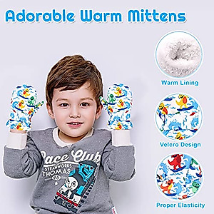BAVST Toddler Waterproof Mittens Fleece Lined Baby Boys Girls Winter Warm Glove Kids Snow Infant Ski Mitten for 3M-5T (Navy orange dinosaur, 1-2T)
