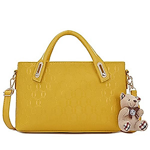 RainboSee 4pcs Set Handbags for Women Fashion Top Handle Shoulder Bag Hobo Shopper Satchels Card Holder Tote Purses Yellow