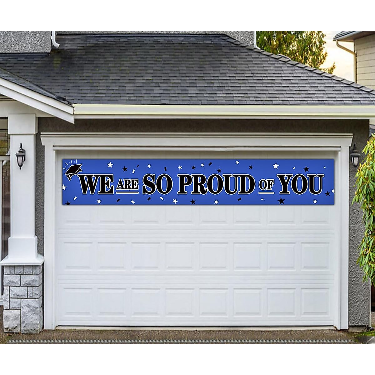 Large We are So Proud of You Banner, 2023 Graduation Party Supplies Decorations, 2023 Congratulations Banner, Congrats Banner, Graduation Decoration Blue and Black, Outdoor Indoor (9.8 x 1.6 feet)