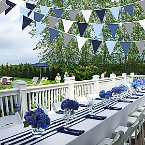 32Ft Deep Blue Party Decorations Royal Triangle Flag Pennant Bunting Fabric Garland for Wedding Birthday Ahoy Achor Nautical Pirate Bridal Baby Shower Under The Sea Party Festivals Decoration