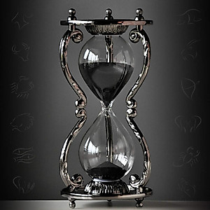 Black Antique Decorative Hourglass Sand Timer - 30 Minute, Unique Vintage 12 Constellations Metal Art Hour Glass for Office Desk Home Decor - Birthday Gift,Taurus