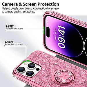 OCYCLONE Compatible with iPhone 14 Pro Case 6.1 inch, Glitter Sparkle Diamond Case with Ring Stand Protective Phone Case Compatible for iPhone 14 Pro Case for Women Girls - Pink