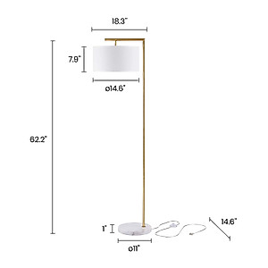 Archiology Floor Lamp - Gold Floor Lamp with Marble Base & White Linen Drum Shade ,Modern Floor Lamps for Living Room,Bedrooms, Study Room and Office (62.2’’)