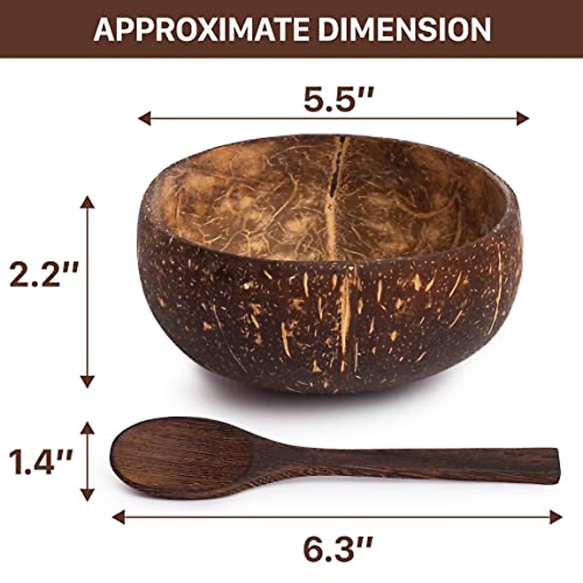 LABACRAFT Coconut Bowls and Wooden Spoon Set 2 Perfect for Smoothie Bowls 5.5 x 2.2 inches Vegan Coconut Made From Coconut Shells Polished With Coco Oil (Gift Set 2)