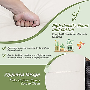 HAPPYGRILL Set of 2 Outdoor Patio Ottoman PE Rattan Wicker Ottomans with Removable Cushions and Solid Acacia Wood Handle Outdoor Footstool Footrest Set Seats and Side Table Set