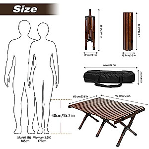 ZUZHII 3ft Low Height Portable Folding Wooden Travel Camping Table for Outdoor/Indoor Picnic, BBQ and Hiking with Carry Bag, Multi-Purpose for Patio, Garden, Backyard, Beach(Large, Natural Wood)