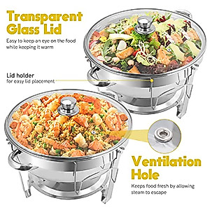 BriSunshine 6 Packs 5 QT Chafing Dish Buffet Set, Stainless Steel Round Chafer Sets with Glass Lid & Lid Holder, Food Warmer For Parties Weddings Catering