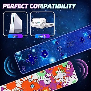 Yosikr Wii Controller 2 Pack, Wii Remote Controller with Silicone Case and Wrist Strap Compatible for Wii/Wii U Console - Starrysky and Graffiti