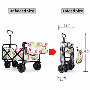 WHITSUNDAY Collapsible Folding Garden Outdoor Park Utility Wagon Picnic Camping Cart with Bearing and Brake 8" All Terrain Wheels with Rear Storage (Summer)