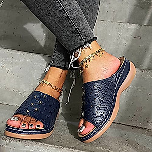 Breathable Summer Sandals Women Toe Wedges Out Peep Beach Fashion Hollow Shoes Women's Slipper Luxury Slippers for Women (Blue, 6-6.5)