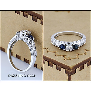 Dazzlingrock Collection Round Blue Sapphire & White Diamond 3 Stone Wedding Ring for Women in 14K White Gold Size 6