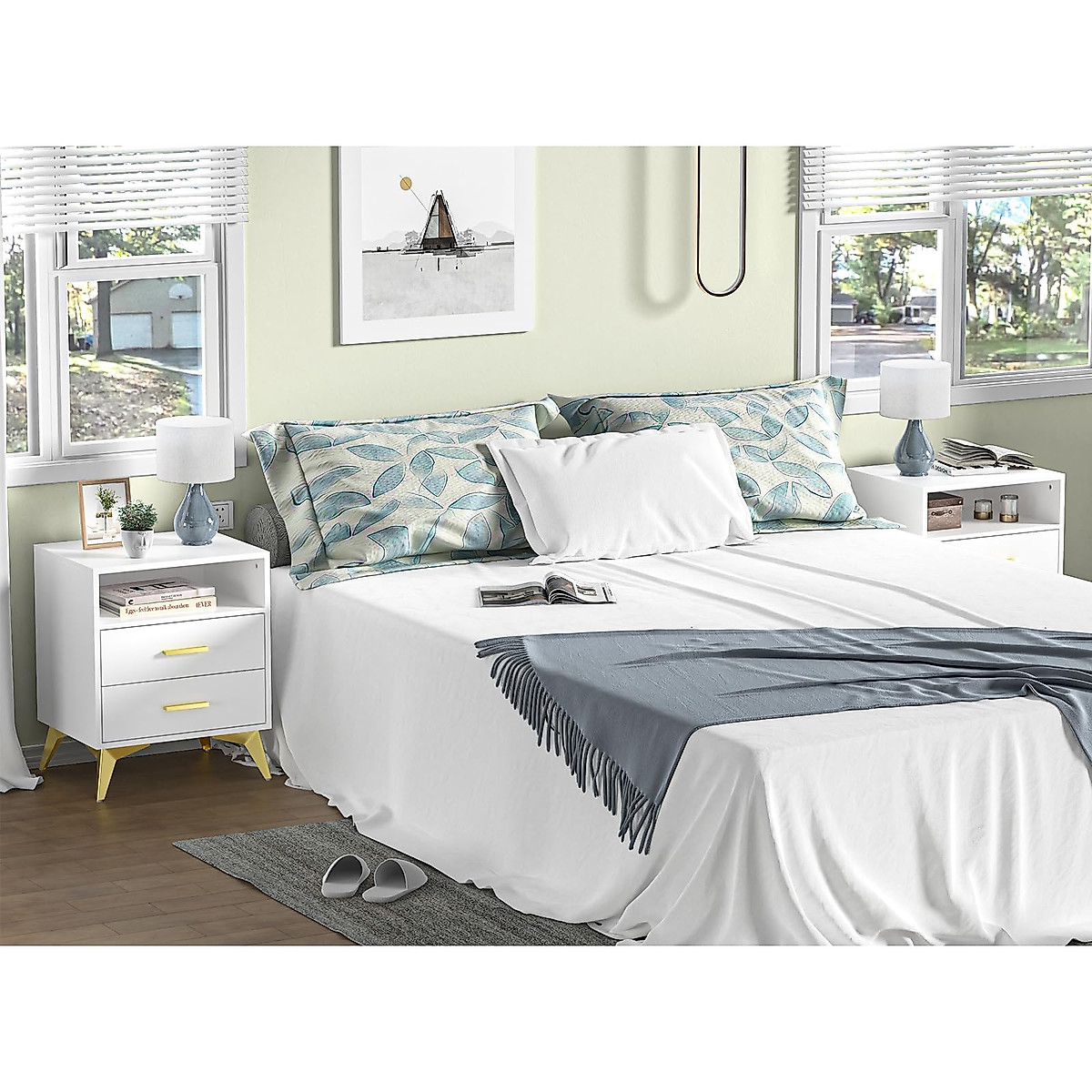 Giluta White Night Stand with 2 Drawers,15.75" D x 19.7" W x 24" H Modern Nightstand for Bedroom, Bedside Table Organizer with Storage