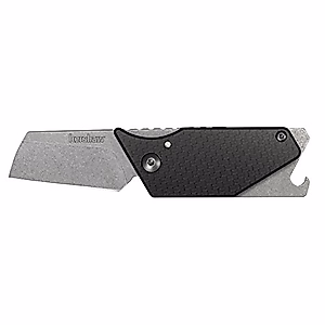 Kershaw Pub Multifunction Pocket Knife, Stainless Steel Blade with Bottle Opener, Screwdriver, Pry Bar and Key Chain Attachment, Stonewash Blade and Carbon Fiber Handle