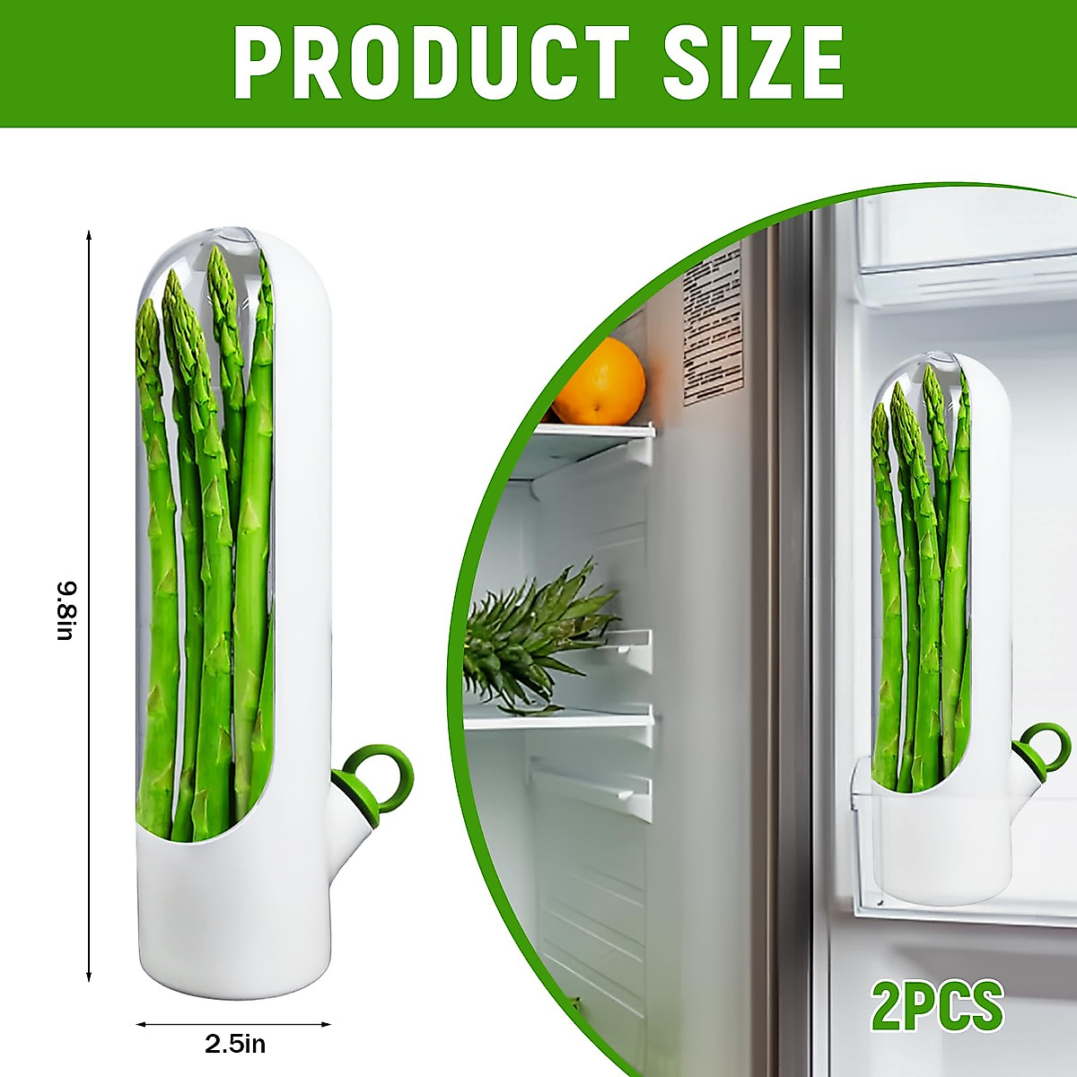 woodounai 2 Pcs Herb Saver for Refrigerator Cilantro Container for Fridge Fresh Herb Keeper Herb Storage Fridge Organizer for Cilantro Mint Parsley Asparagus Vegetables Fruit (White & Black)