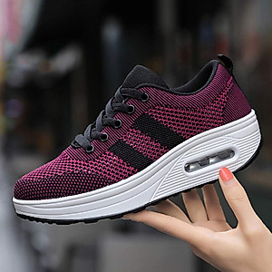 Fheaven Women Mesh Casual Outdoor Sport Shoes Runing Lace-Up Shoes Colorful Soled Sneakers