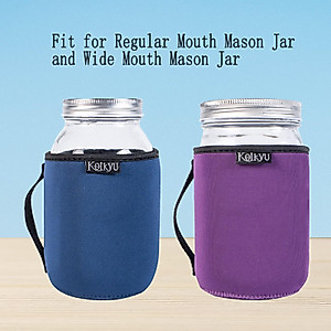 Koikyu 32oz Mason Jars Sleeves Neoprene 32oz Regular and Wide Mouth Mason Jar Sleeves Holder with Handle (4 colors)