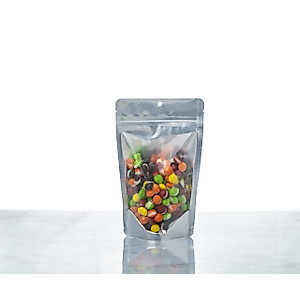 PackFreshUSA: 5 MIL Silver/Clear Stand Up Pouch Bags - Professional Flexible Packaging - Resealable - Seal-Top - Heat-Sealable - Hang Hole - Tear Notch -Medium 5x8.5x3 - 100 Pack