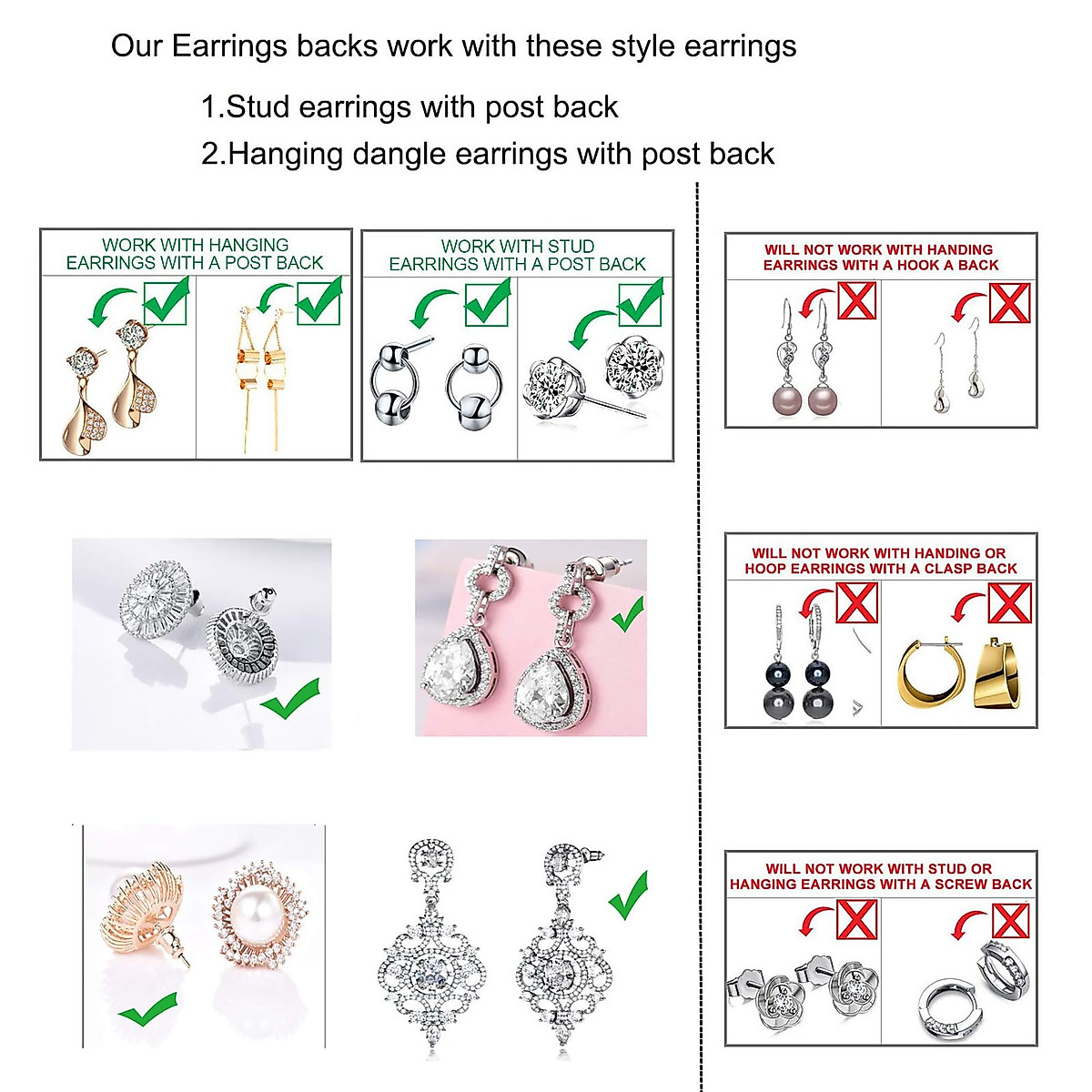 3 Pairs Earring Backs Lifters,925 Sterling Silver Earring Backs for Droopy Ears,Adjustable Hypoallergenic Earring Backs for Heavy Earring (Silver)