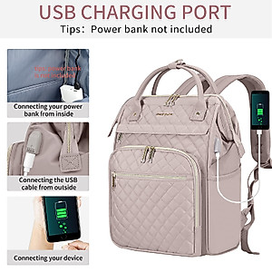 EMPSIGN 17 Inch Laptop Backpack for Women, Work Business Travel Computer College Bags, Large Capacity Water-repellent Quilted Casual Daypack with USB Port, Dusty Pink