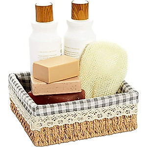 Set of 3 Rectangular Wicker Baskets with Removable Liner, Woven Storage Shelves (3 Sizes)