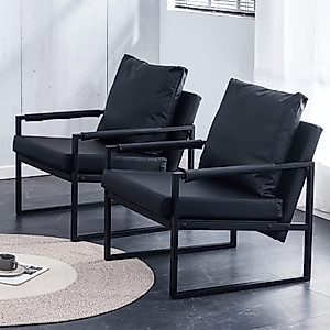 Dvasovio Leather Accent Chair Mid-Century Modern Upholstered Armchair with Metal Frame Extra-Thick Padded Backrest for Office Bedroom Living Room Chair, Black