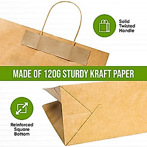 Tobvory Kraft Paper Bags - 50pcs 16x6x12 Inches Brown Paper Bags With Handles Bulk, Large Recycled Paper Bags, Ideal As Shopping Bags, Gift Bags, Retail Bags For Small Business Retail Grocery