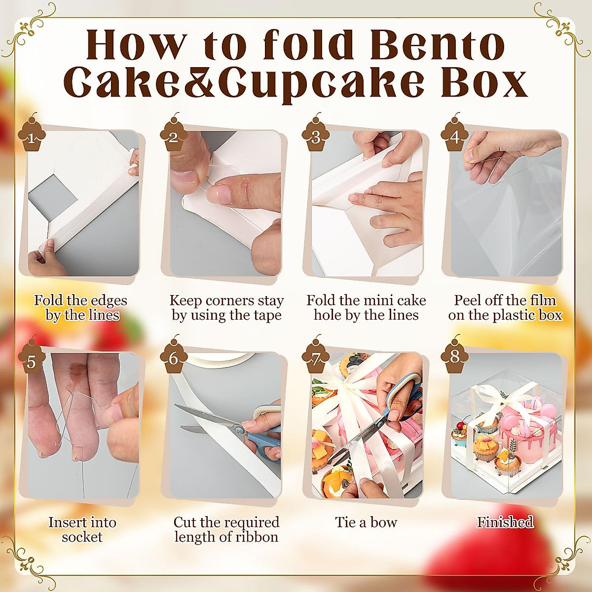 Sayglossy Bento Cake and Cupcake Box 1+5 Bento Boxes for Mother's Day Wedding Birthday Party Baby Shower Bakery Supplies(2 Pack,White)