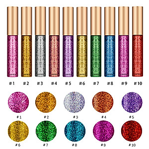 Ownest 10 Colors Liquid Glitter Eyeliner, Metallic Shimmer Glitter Eyeshadow, Long Lasting Waterproof Shimmer Sparkling Eyeliner Eye Shadow-10pcs