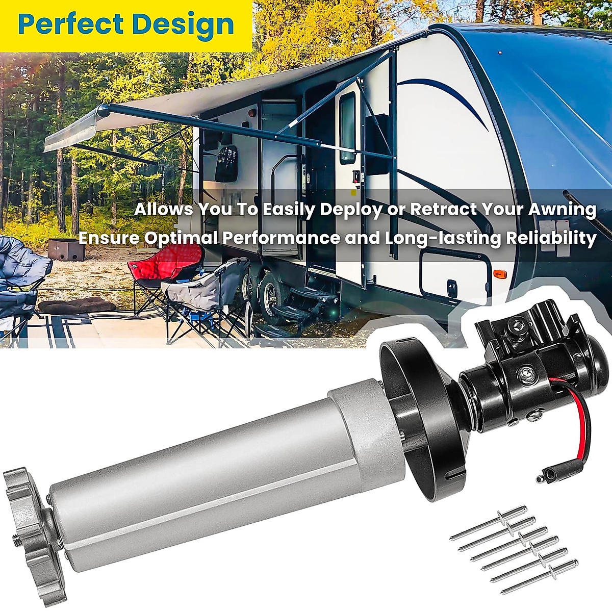 Repalce for DOMETIC 3310423.209U Torsion Assembly Rh Black for 9100 Power Patio RV Awning Motor 12V DC Extension Drive 910 915 916 917