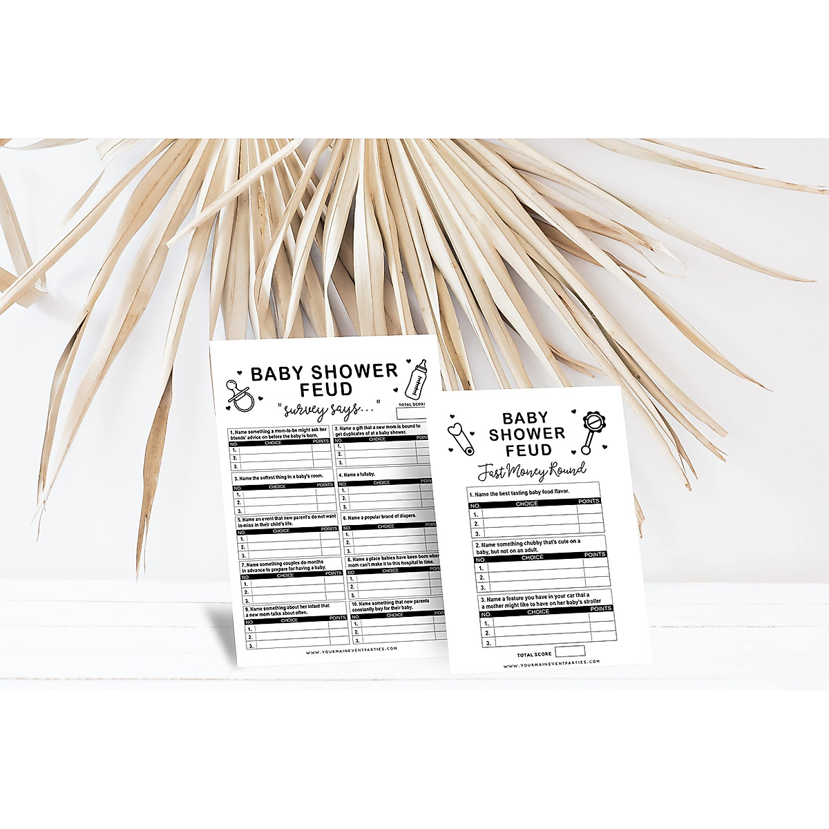 Your Main Event Prints Baby Shower Family Feud Game Fun Neutral Decorations 50 Family Feud Cards 3 Fast Money Round Cards 1 Instruction Card