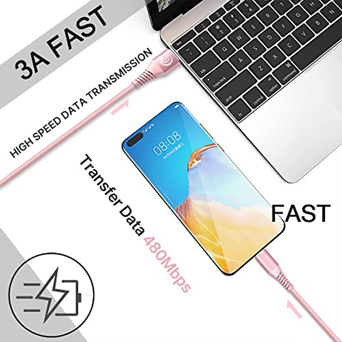 Type C Charging Cable 3A Fast Charge USB C Cable【2Pack 6FT】C Cord Phone Charger Fast Charging Cord for Samsung Galaxy S10 S9 S8 Note 8 A11 A01 A20 A21 A12 A10e A50 A51 S20 S21,LG K51 Stylo 4 5 6,Moto.