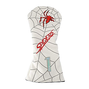 GOOACTION 1PC Spider Golf Club Driver Head Cover with Creative Embroidery Pattern Synthetic Leather White Golf Headcovers