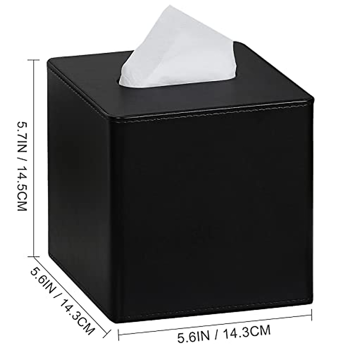 GOLRANLYE Tissue Box Cover Square 2 Pack PU Leather Facial Tissue Box Holder for Dresser Bathroom Decor (Black)