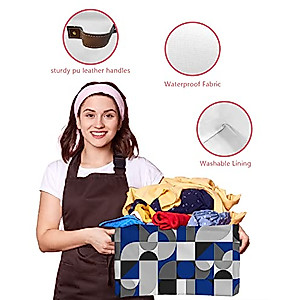 Storage Cubes Organizer with Handles, Rustic Ombre Nordic Geometry Storage Bins Fabric Collapsible Storage Baskets for Shelf Cloth Organizers Box 2pcs Blue and Gray Abstract Middle Age