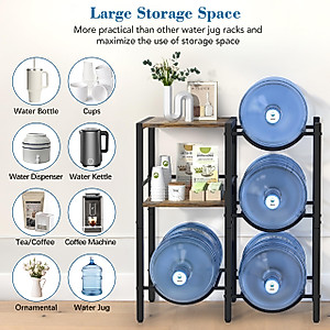 VINAEMO 5 Gallon Water Jug Holder, Water Jug Stand with Wood Storage Shelves, 5 Gal Water Bottle Holder Storage Rack with Water Dispenser Stand for Home/Office/Garage Organizer (Rustic Brown Wood)