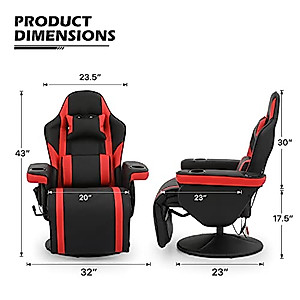 MoNiBloom Gaming Recliner Chair PU Leather Lounging Video Gaming Couch Adjustable Backrest Living Room Single Sofa with 2 Speakers & Side-Organizer Bag, Bedroom Movie Theater Chair RV Recliner, Red