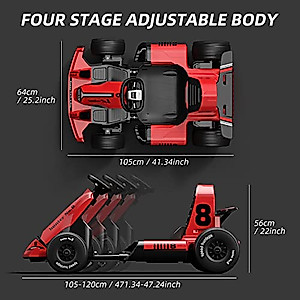 XJD Electric Go Kart 12V Battery Powered Pedal Go Karts for 3+ Kids Youths on Car Electric Vehicle Car Racing Drift Car for Boys Girls with Bluetooth/FM and Remote Control (Red01)
