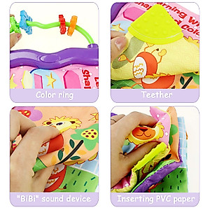 Hapavis Teething Cloth Books Soft Activity Crinkle Baby Books Toys for Early Education for Babies Teether Ring Shape and Colors