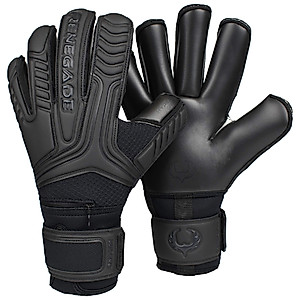 Renegade GK GK Vulcan Onyx Goalie Gloves with Finger Savers | 3.5+3mm Hyper Grip & 4mm Duratek | Black Soccer Goalkeeper Gloves (Size 8, Youth-Adult, Roll Cut, Level 3)