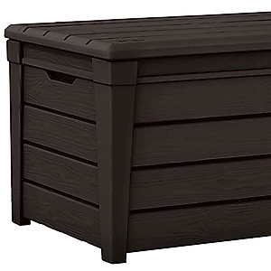 Keter 2 Pack Storage Bench, Weatherproof Resin Outdoor Backyard 120 Gallon Deck Box, Brightwood, Brown