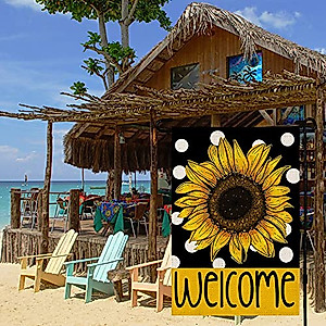 CROWNED BEAUTY Summer Garden Flag Sunflower 12x18 Inch Small Double Sided for Outside Black Polka Dots Welcome Yard Flag