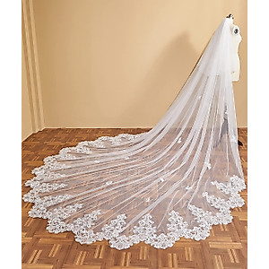EllieWely Long Cathedral Length 2 Tier Sequin Lace Wedding Bridal Veil F09 3 M Ivory