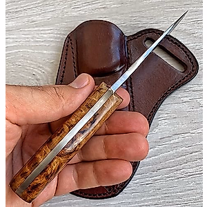 Hunting Knife 1075 Carbon Steel and Chestnut Wood Handle -Blacksmith Made Camping Knife - Bushcraft Knife - Survival Knife with Sheath.