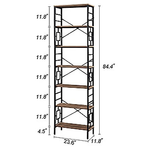 HOMISSUE Bookcase,7-Tier Tall Bookshelf Metal Bookcase and Bookshelves, Free Standing Storage Modern Bookshelf for Home Office Living Room and Bedroom, Rustic Brown