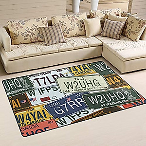 ALAZA Vintage Area Rug,Retro Auto License Plates Floor Rug Non-Slip Doormat for Living Dining Dorm Room Bedroom Decor 60x39 Inch