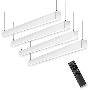 Barrina LED Linear Light with Remote Control, 4FT Seamless Connection Suspended Light, 3000K 4000K 6000K Color Changing, Stepless Dimmable Linkable Shop Office Light, ETL Listed, 4 Pack, 5566 Series