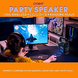 Coby Portable Bluetooth Speaker | Wireless PA System with FM Radio | Microphone Input | Karaoke Machine with Lights | Perfect for Kids Adults Outdoors