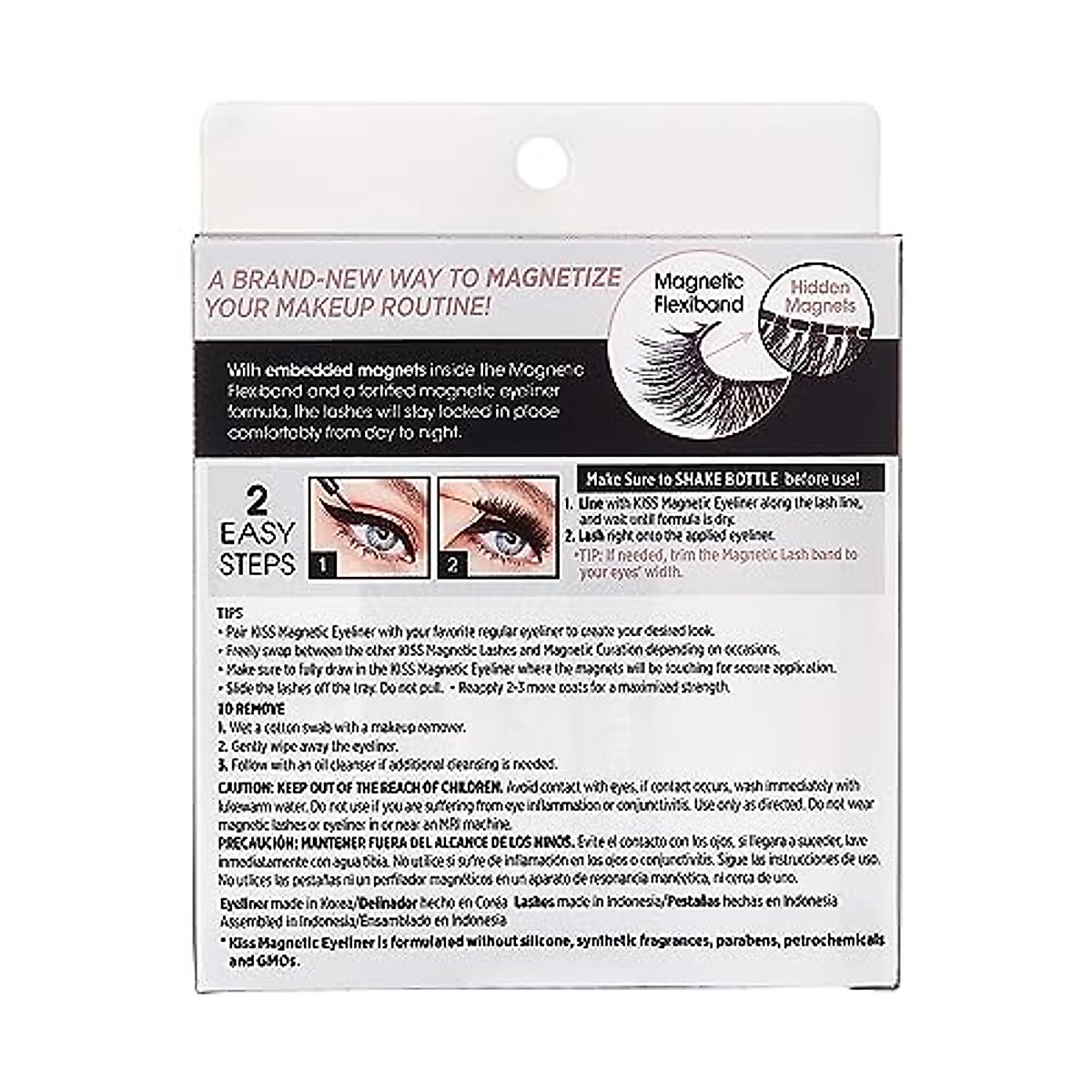 KISS Magnetic Eyeliner & Lash Kit, Tempt, 1 Pair of Synthetic False Eyelashes With 5 Double Strength Magnets and Smudge Proof, Biotin Infused Black Magnetic Eyeliner with Precision Tip Brush