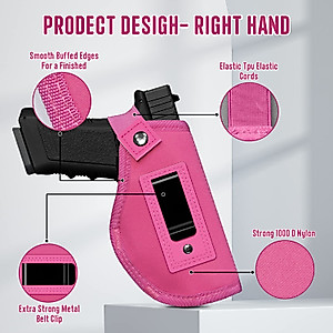 PODFAN Universal Gun Holsters for Men/Women,IWB 9mm Pistols Holster Right Left Handed,Concealed Carry,Fits S&W M&P Shield Glock 9/40 P320 17 19 26 27 42 43,Similar Handguns (Pink-Right Hand)