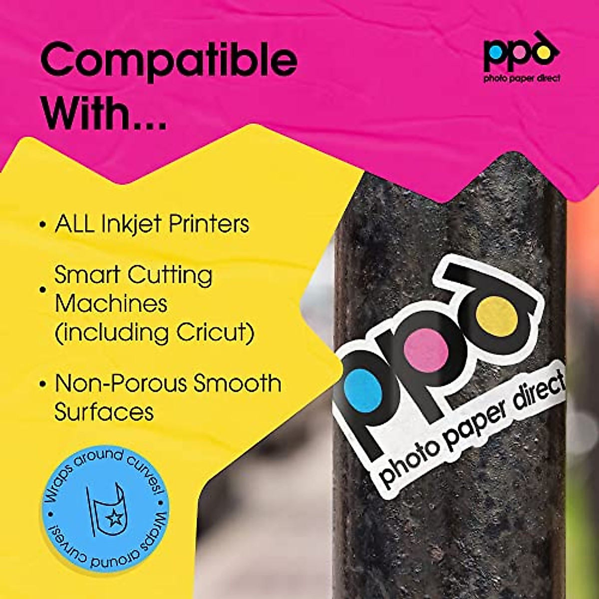 PPD 20 Sheets Inkjet Creative Media Waterproof Glossy Self Adhesive PVC Vinyl Sticker Paper 8.5x11 True Photographic Quality 4.1mil Thin Full Sheet Instant Dry Scratch and Tear Resistant (PPD-36-20)